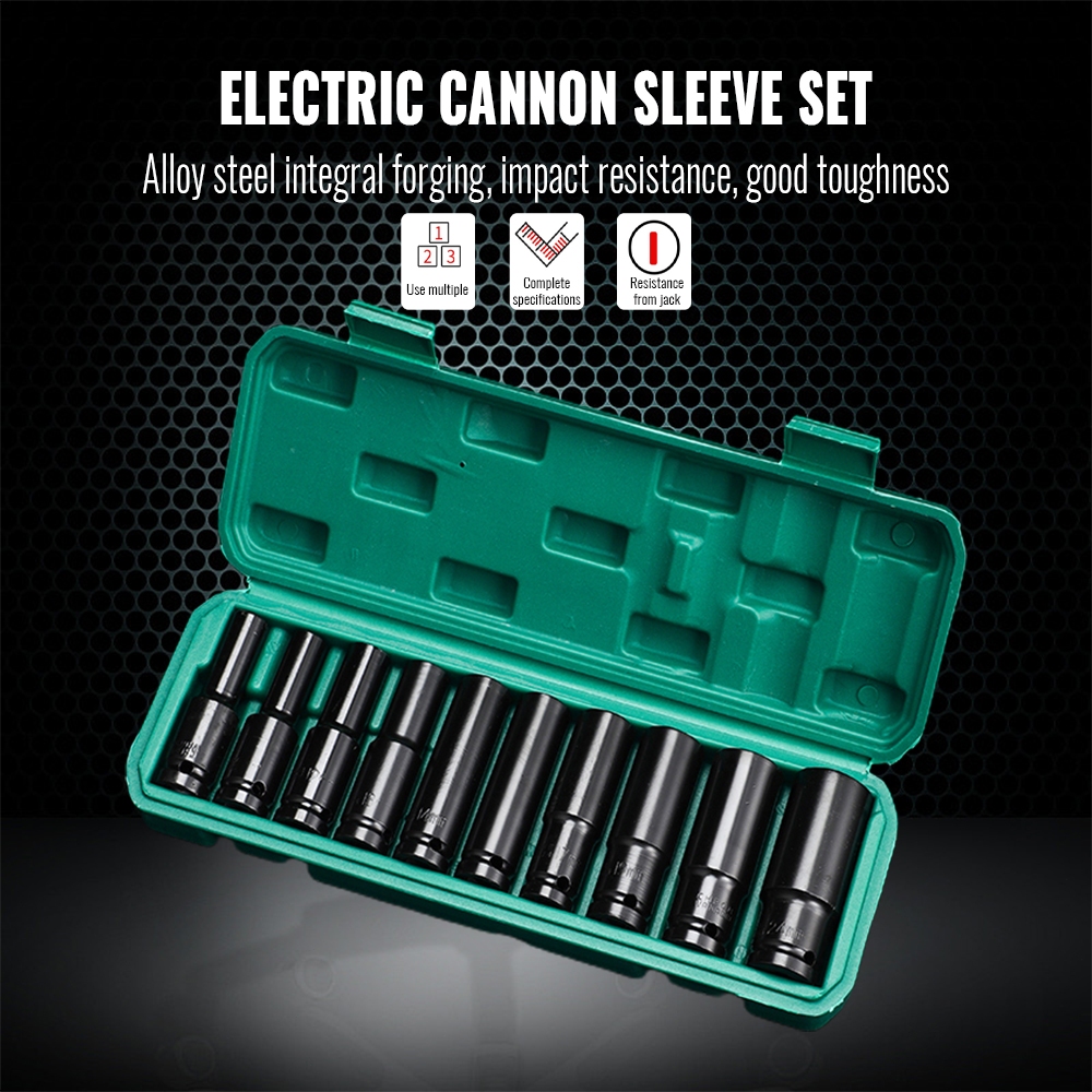 10PCS 1/2 Inch Long Hex Socket Set Black Deep Box Set Tool Kit Socket ...