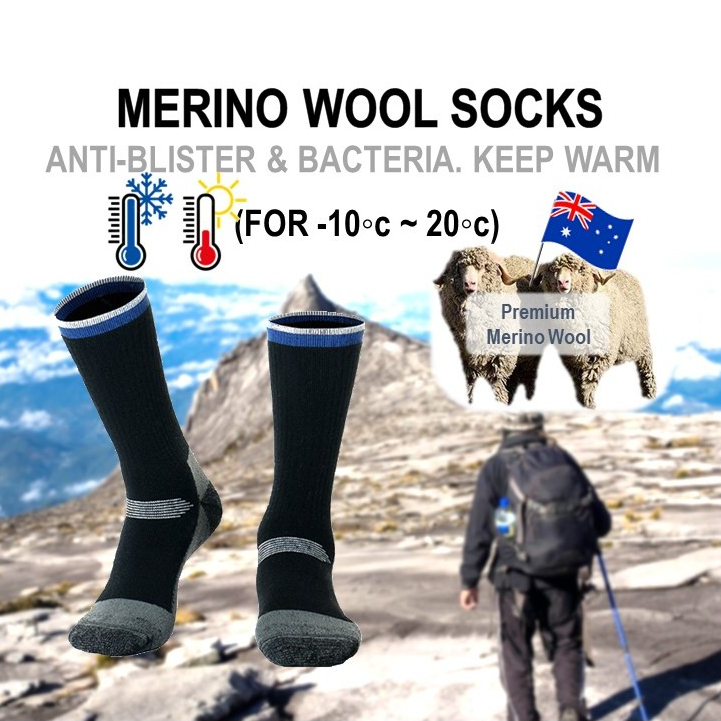 ROOFLESS Merino Wool Socks Hiking Running Socks Men Stokin Tebal Lelaki ...