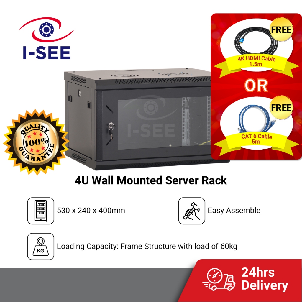 [FREE HDMI/Cat 6 Cable] Wall Mount Server Rack 4U(53*24*40cm)/ 6U (53* ...