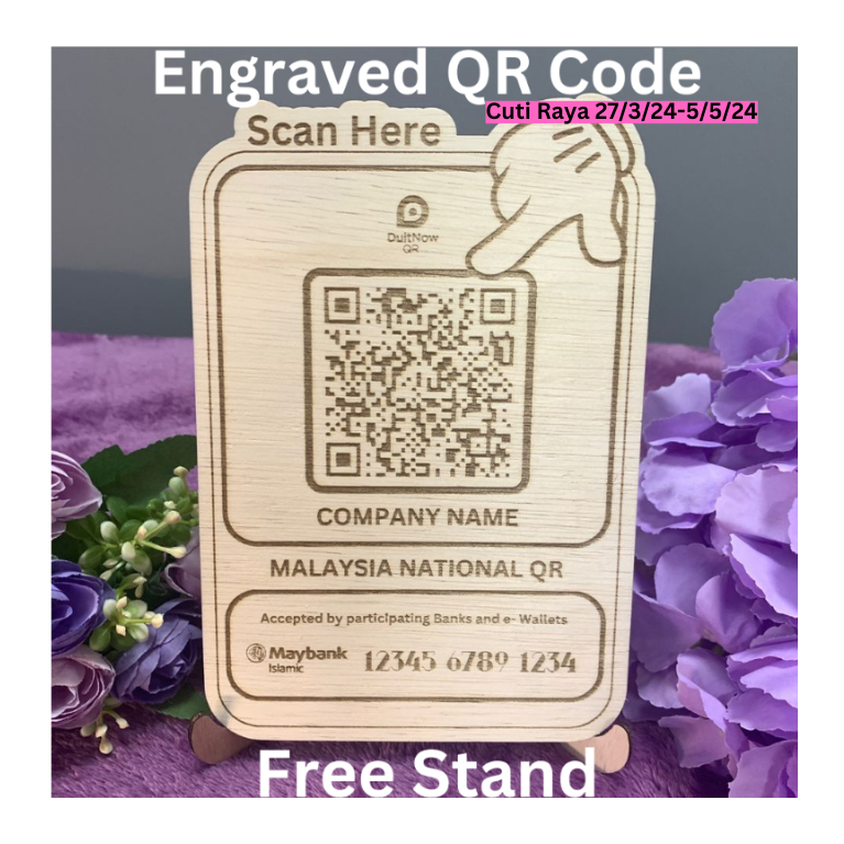 ewallet QR CODE MAE + Tapak / Maybank QRPAY/ TNG/ Grab Pay WOOD WITH ...