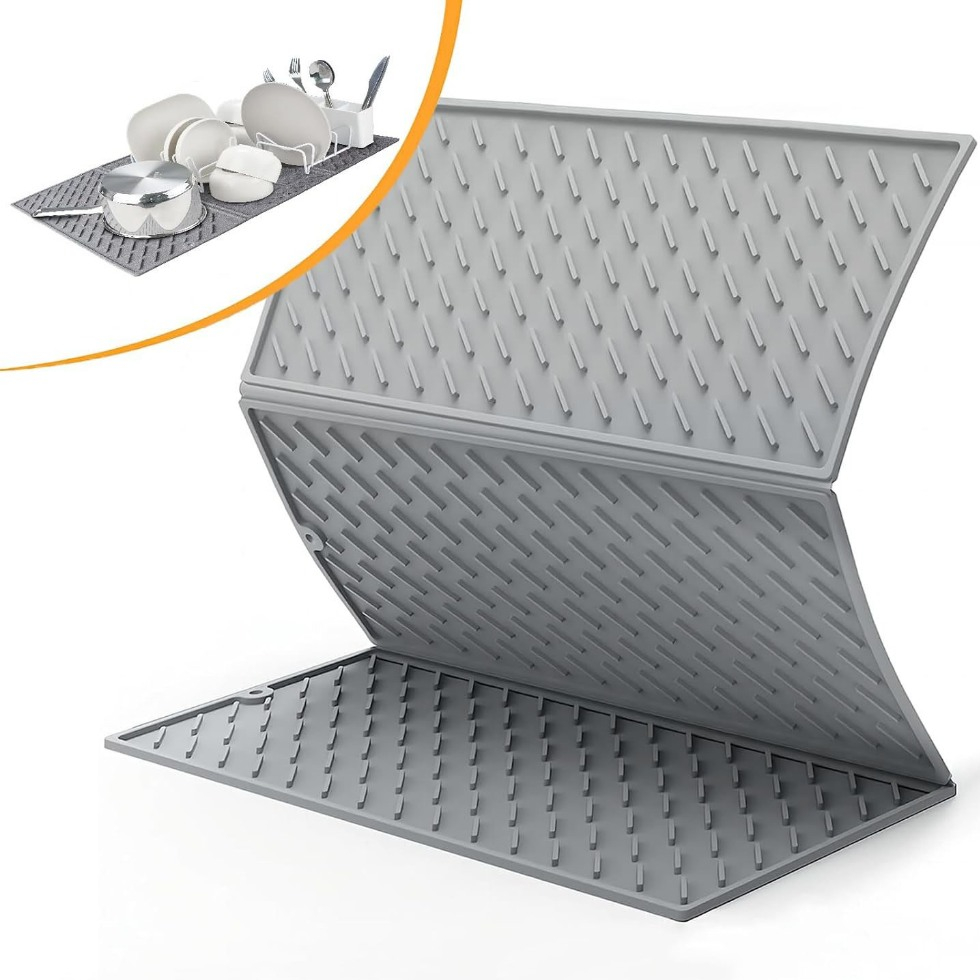 Silicone Dish Drying Mat for Kitchen Counter Collapsible Trifold Large ...
