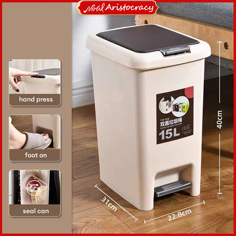 8L/10L/15L Kitchen Pedal Bin Trash Bin With Lid Trash Can For Washing Room Toilet Plastic Hand ...