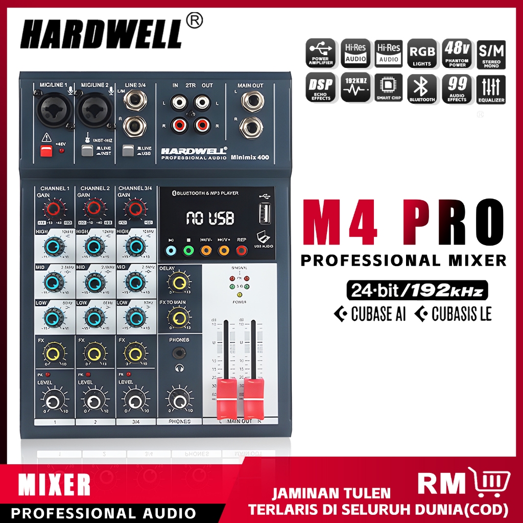 M4 PRO Professional Audio Mixer 4 channel small mixer Support Bluetooth ...