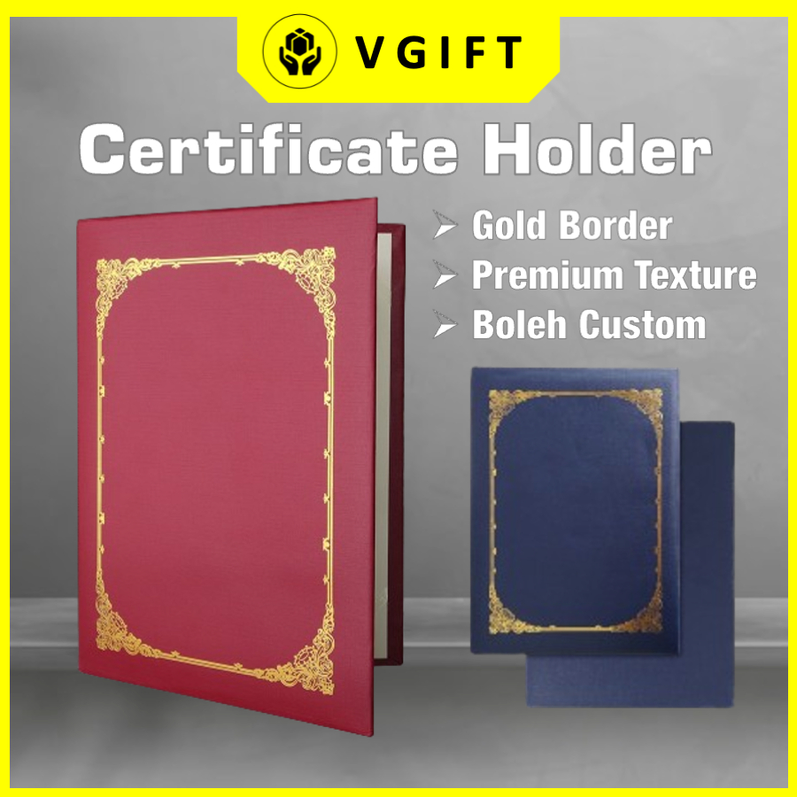 [KL SELLER] A4 Certificate Holder Hard Cover with Gold Border Card ...