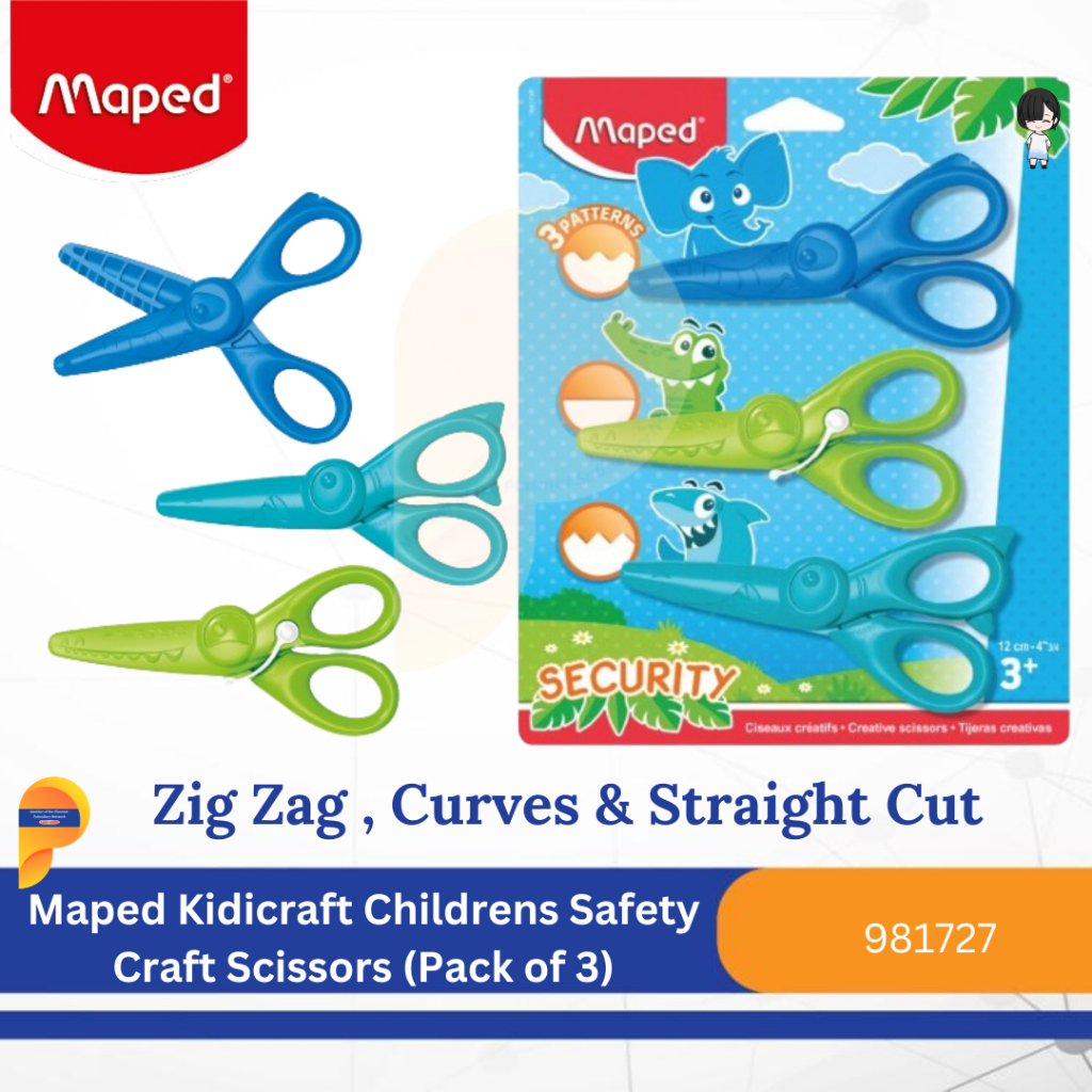 Maped Kidicraft Childrens Safety Craft Scissors (Pack of 3) Zig Zag ...