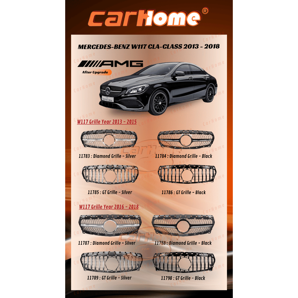 MERCEDES BENZ W117 CLA CLASS 2013 - 2018 CLA45 AMG GRILLE DIAMOND GT GRILLE CHROME BLACK BODY ...