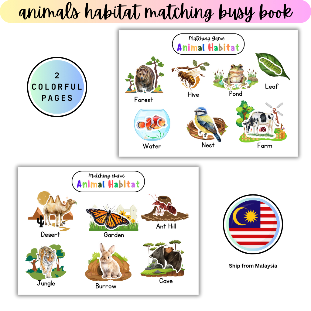 Animals Habitat Busy Book, Toddler Busy Book Activity, Kids Quiet Book ...