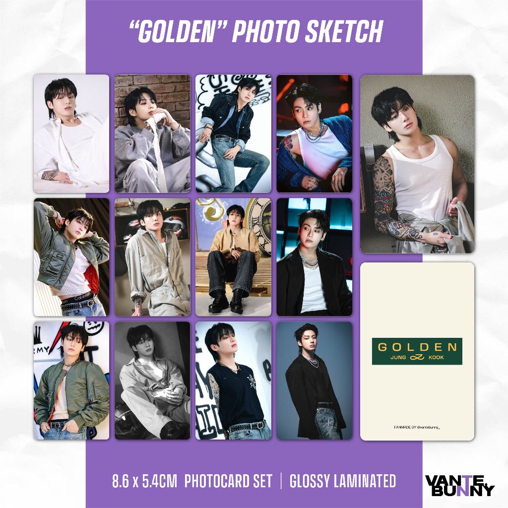 JK Jungkook Golden Photocard Photo Sketch Shine Solid Substance ...