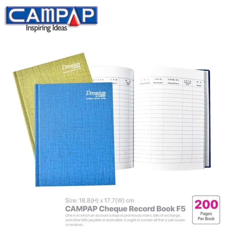CAMPAP Cheque Record Book F5 70gsm 200 pages CA 3140 | Shopee Philippines