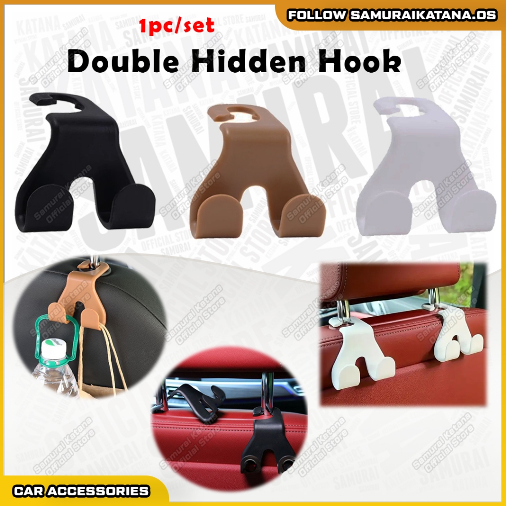 Dual Hook Double Hidden Hook 2 in 1 Car Headrest Hooks Phone Holder ...