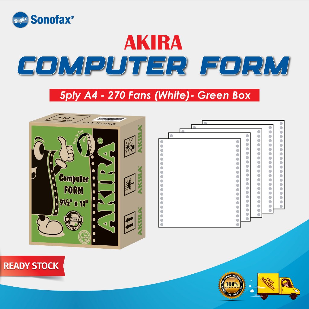 AKIRA Computer Form 5 Ply A4 - NCR BCF Black Image White Paper (9.5" x ...