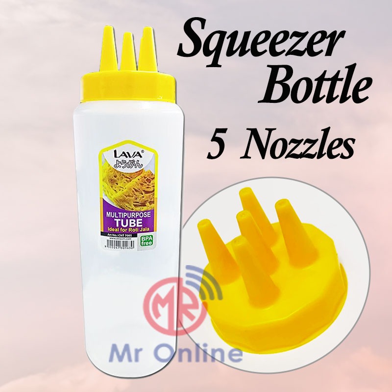 LAVA 5 Nozzles Tube Sauce Cream Liquid Squeezer/5 Holes Multipurpose Tube Sauce Bottle/Plastic ...