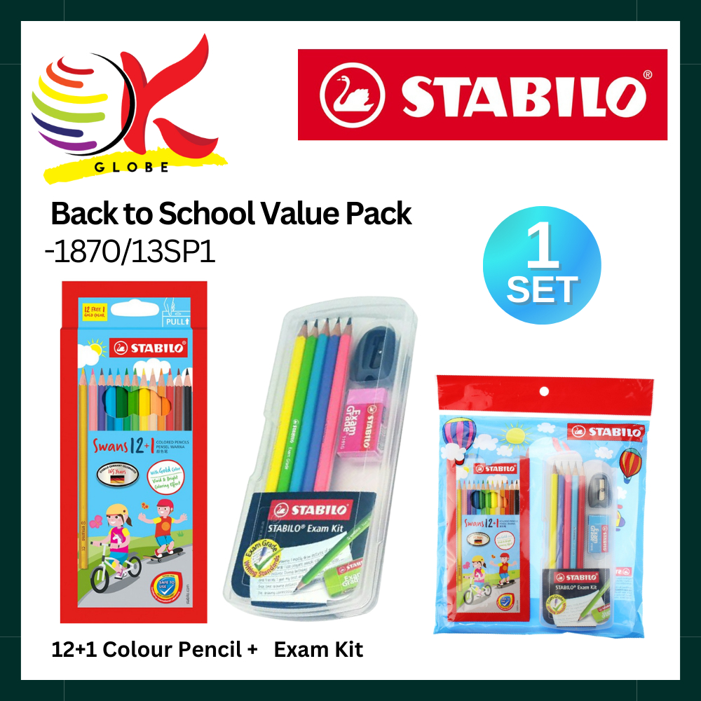 STABILO BACK TO SCHOOL VALUE PACK SWANS COLOUR PENCIL 12+1 EXAM KIT ...