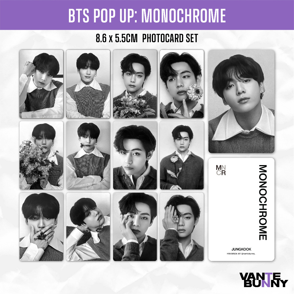Bangtan Monochrome MNCR Photocard - Fanmade Photo Card PC Jungkook JK V Taehyung Jimin RM Suga ...