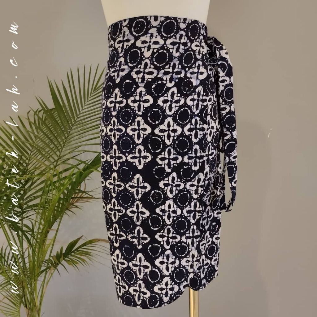 Batik Wrap Skirt ( Medium) - Hand- Stamped Handmade Batik - Black Batik ...