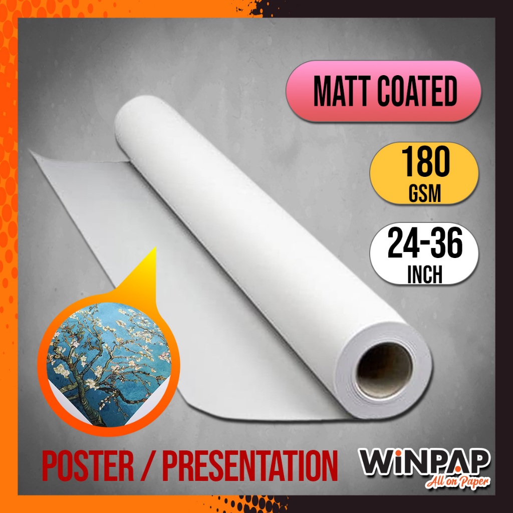 WinPAP Matt Coated Roll Paper (24/36inch) Glossy Photo, Wide Format Paper, Canon HP Printer ...
