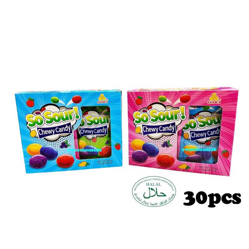 Sanwa So Sour Chewy Candy Mix Fruit Flavour 13g x 30pcs Halal | Shopee ...
