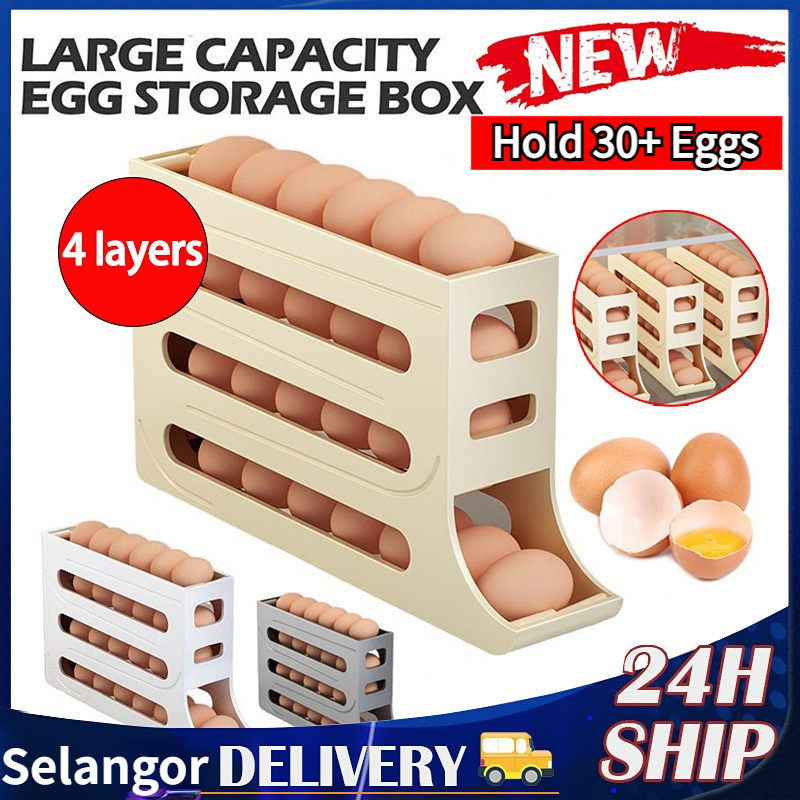 32 Grid Egg Storage Racks Kotak Simpan Telur 4 Tier Egg Organizer Drop ...