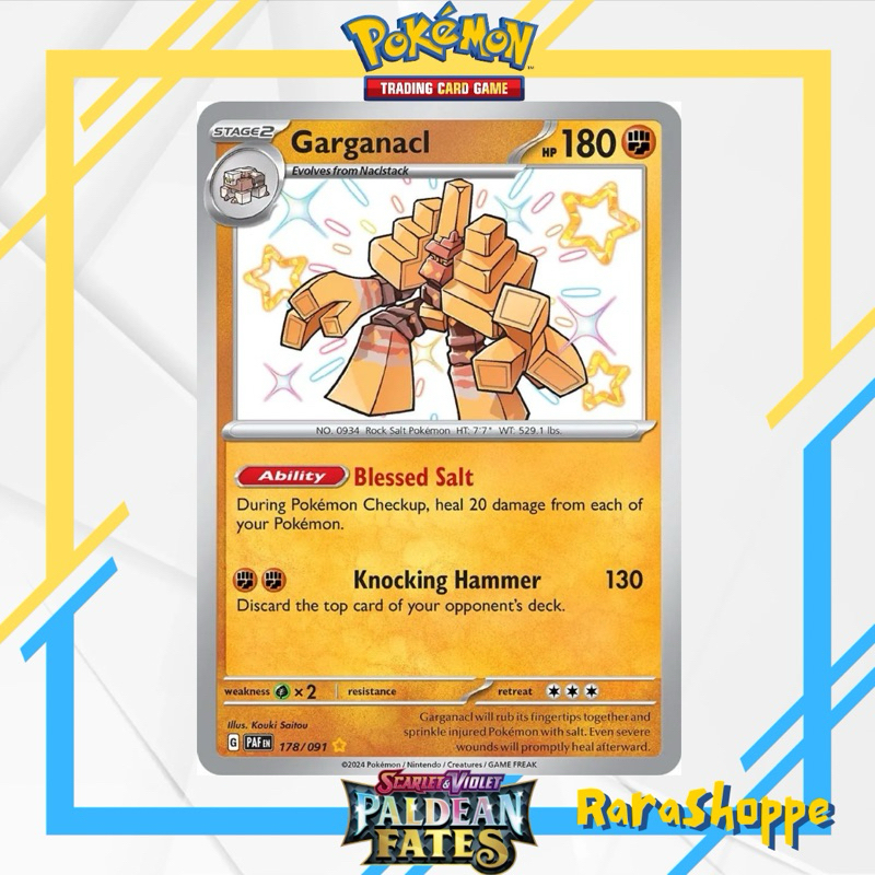 Pokemon TCG - Garganacl - 178/091 - Shiny PAF - Paldean Fates | Shopee ...