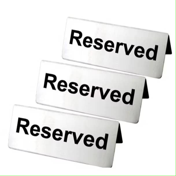 RMIH Stainless Steel Double Side Reserved Restaurant Table Sign Booked ...