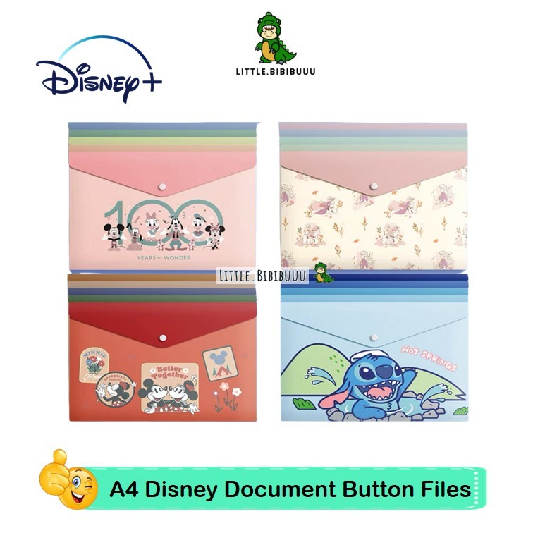 Disney A4 size Waterproof Transparent Button File - Mickey, Frozen, Capybara, Stitch, Toy Story ...