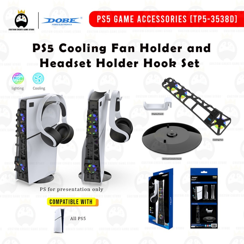 PS5 Slim / Fat Disc Digital Dobe Cooling Fan + Vertical Stand + Pulse ...