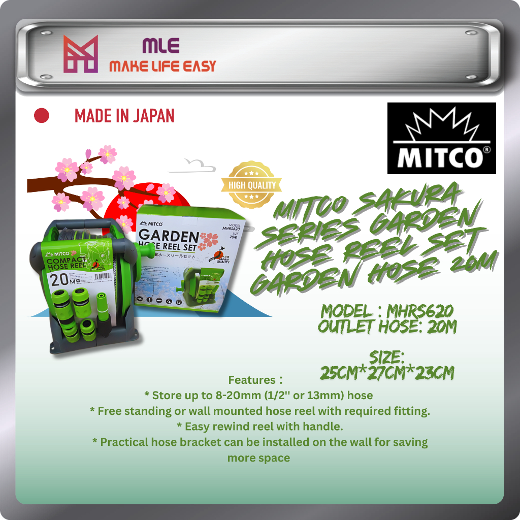 MITCO SAKURA SERIES GARDEN HOSE REEL SET C/W GARDEN HOSE 20M (MHRS620) | Shopee Philippines