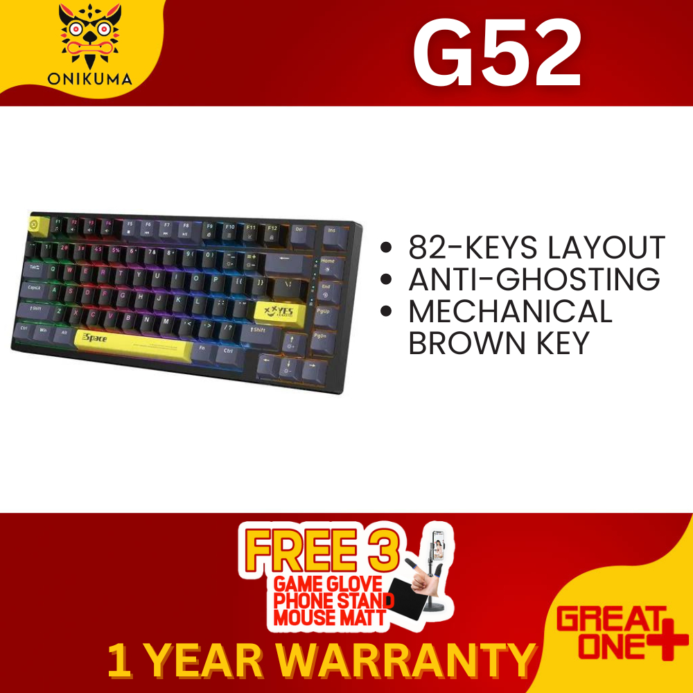 Onikuma G52 Wired Mechanical Keyboard - 82 Key RGB Color Changing LED For Gamers For PC And ...