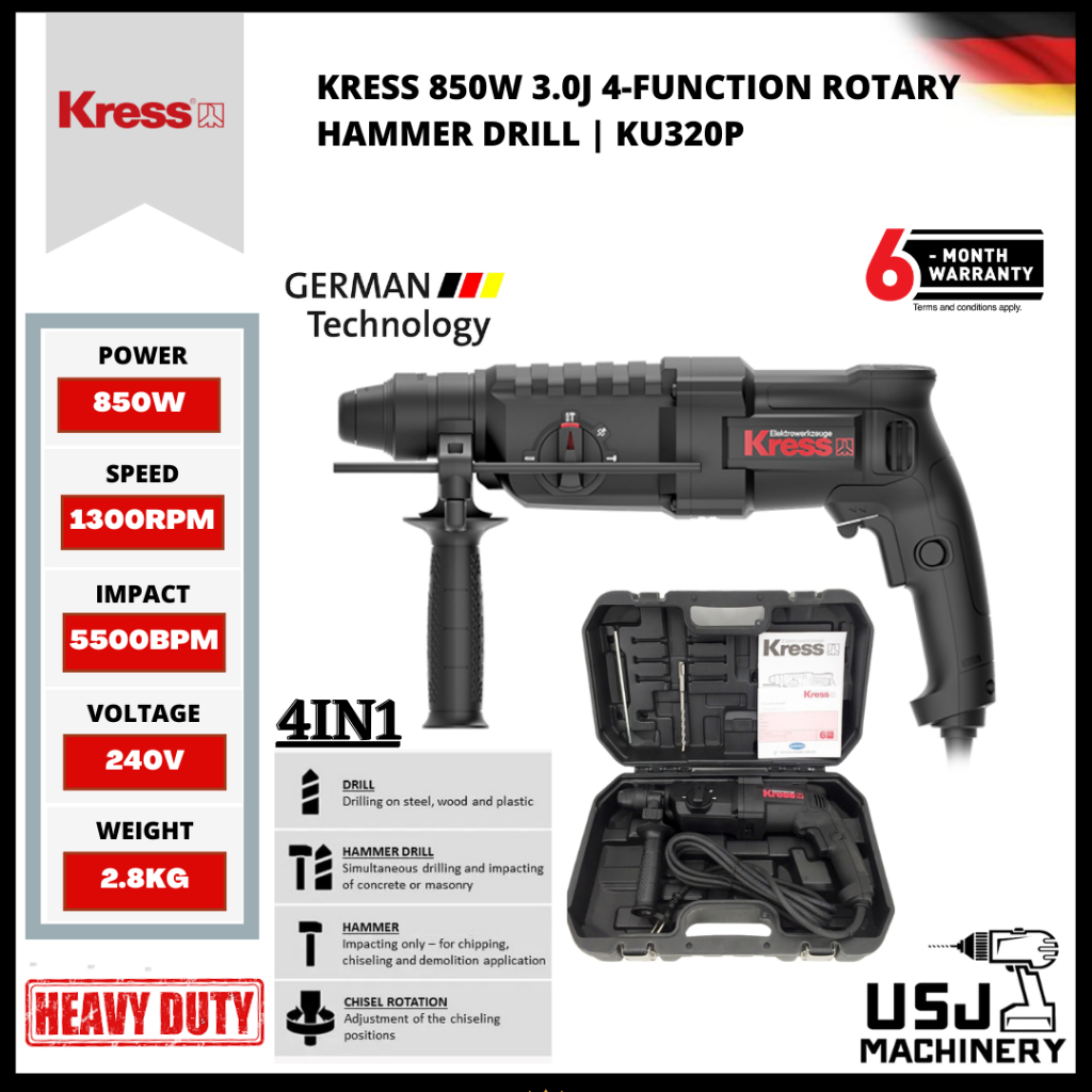 KRESS 850W 4F Rotary Hammer KU320P - Drill, Hammer Drill, Hammer ...