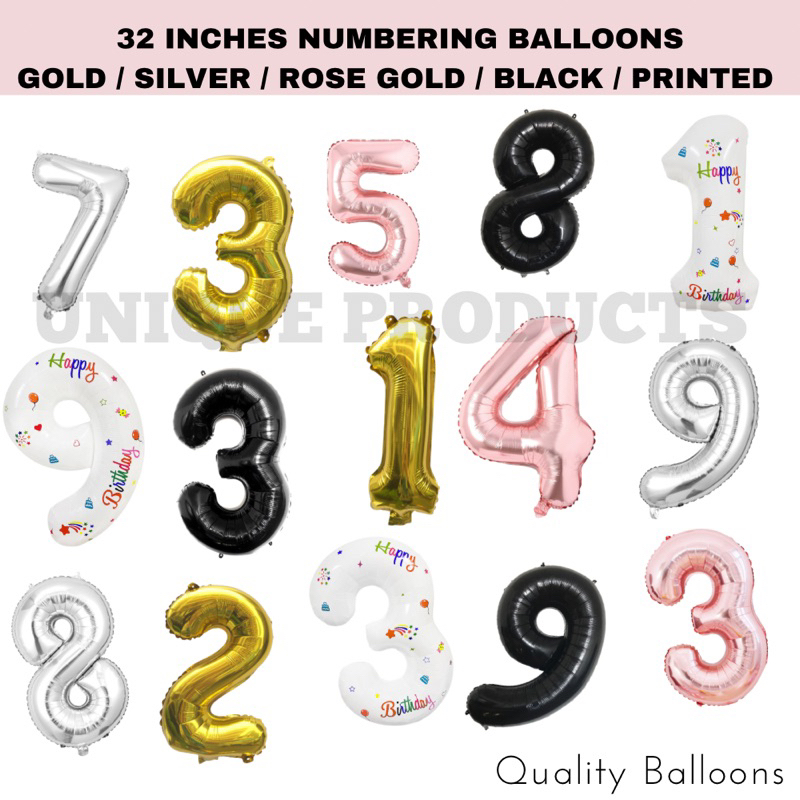 1 Pc 32 Inches Number GOLD SILVER BLACK ROSE GOLD BIRTHDAY Numbering ...