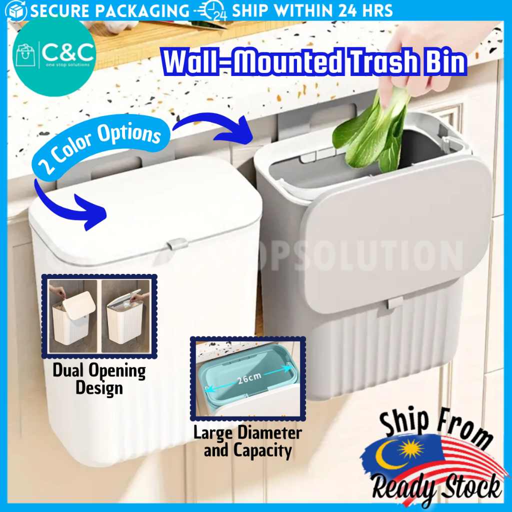 C&C Wall-Mounted Dustbin Hooked Waste Bin Kitchen Cabinet Door Hanging ...