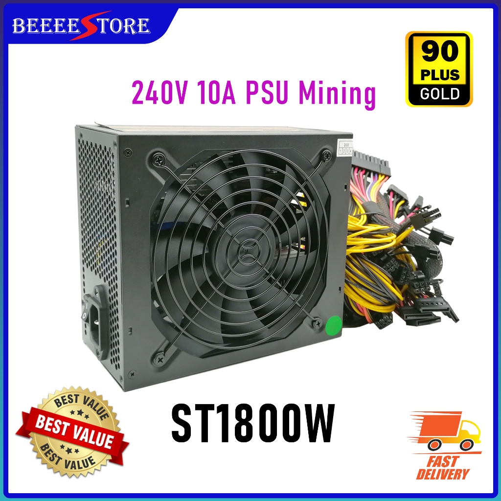 ST1800W 90+GOLD 1800W PSU 240V 10A Full Module Support 8 GPUs GPU Mining Rig, ETH Miner, Active ...