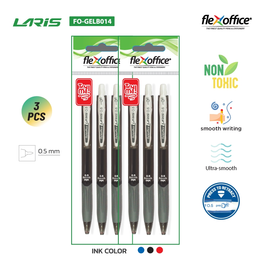 FlexOffice Laris 0.5 Auto Retractable Ball-Pen - Blue/Black/Red (3 Pcs ...