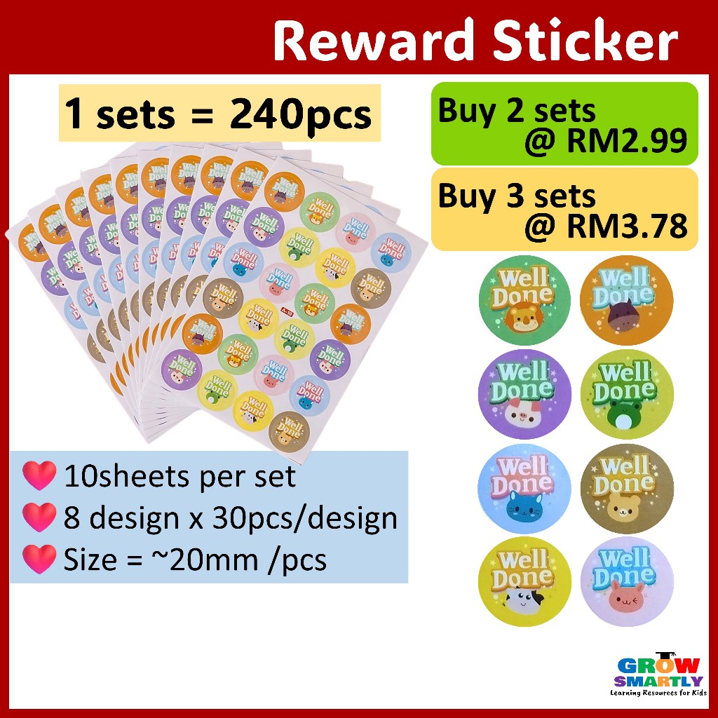 240pcs Reward Sticker for Kids Motivation Sticker Cute Well Done Reward ...