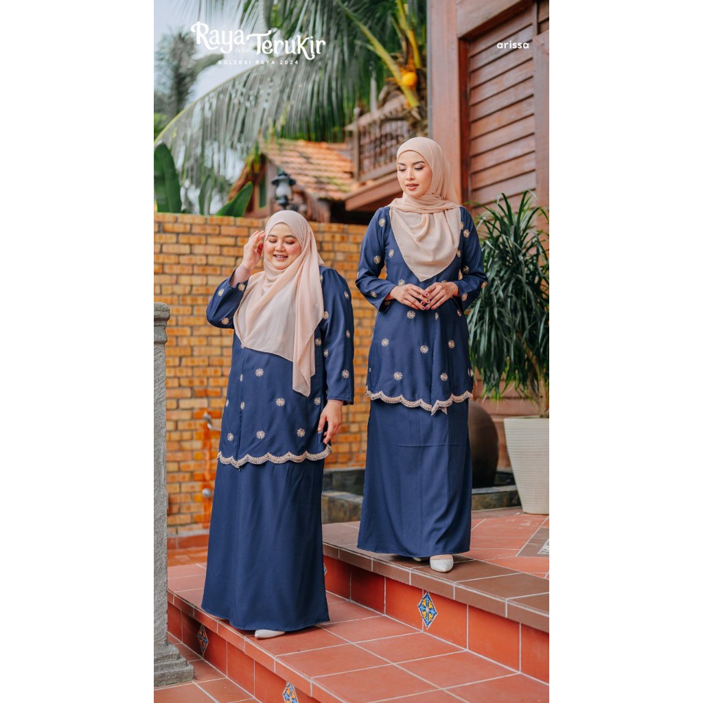 Baju Kurung Sulam Bunga Dark Blue Saiz S-6XL Plus Size Raya Baju Raya ...