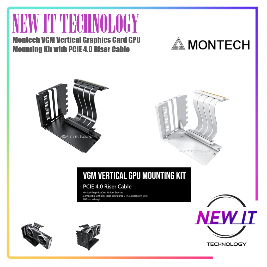Montech VGM Vertical Graphics Card GPU Mounting Kit with PCIE 4.0 Riser ...