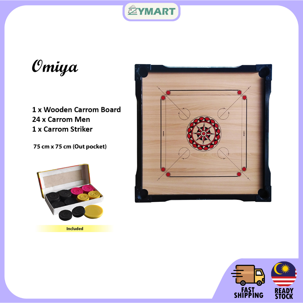 Classic Wooden Carrom Board 75cm x 75cm (Out Pocket) [Free Carrom Men ...