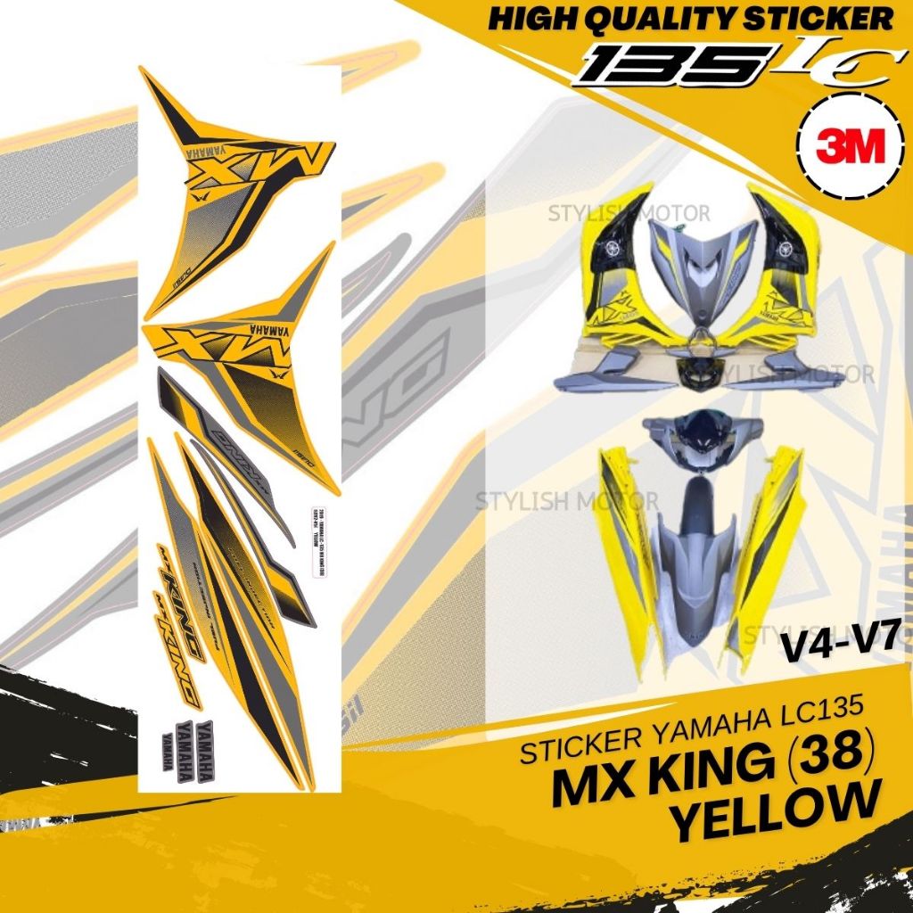 3M Sticker Stripe Yamaha Lc 135 V2 V3 V4 V5 V6 V7 Mx King (38) Yellow ...