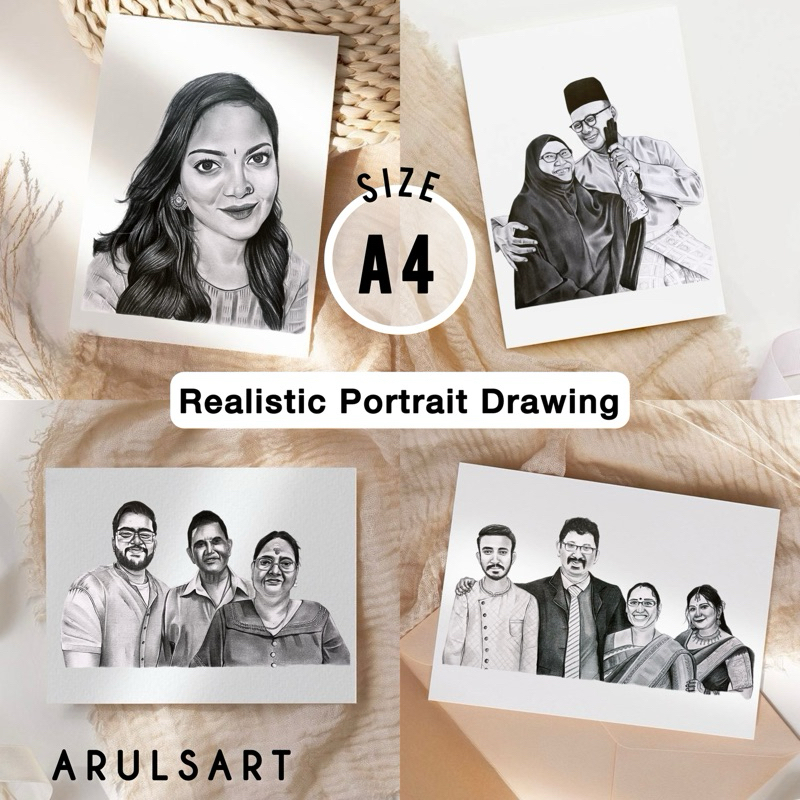 A4 Size Realistic Custom Portrait Drawing Graphite Pencil Black and ...