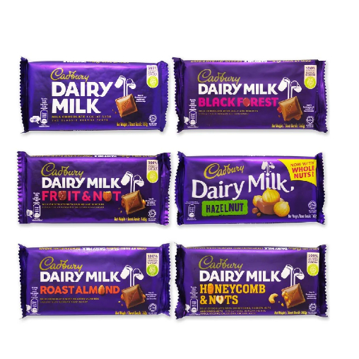 CADBURY DAIRY MILK 160G( PLAIN/ROAST ALMOND/ FRUIT&NUT/ HAZELNUT/ BLACK ...
