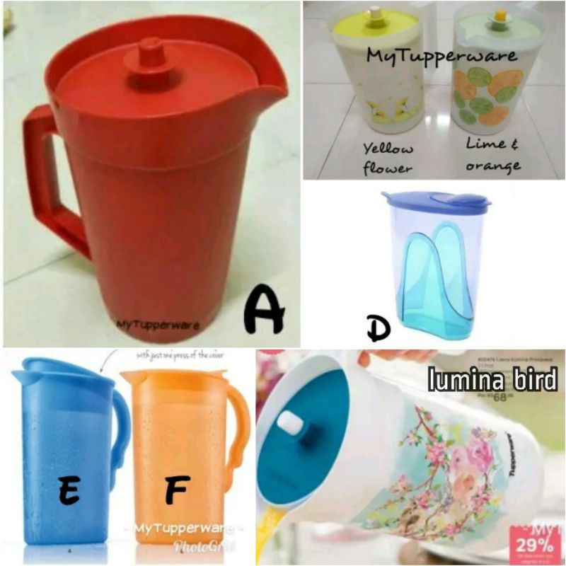Tupperware Jug Pitcher 2L jag lumina bird cherry red merah oren biru ...