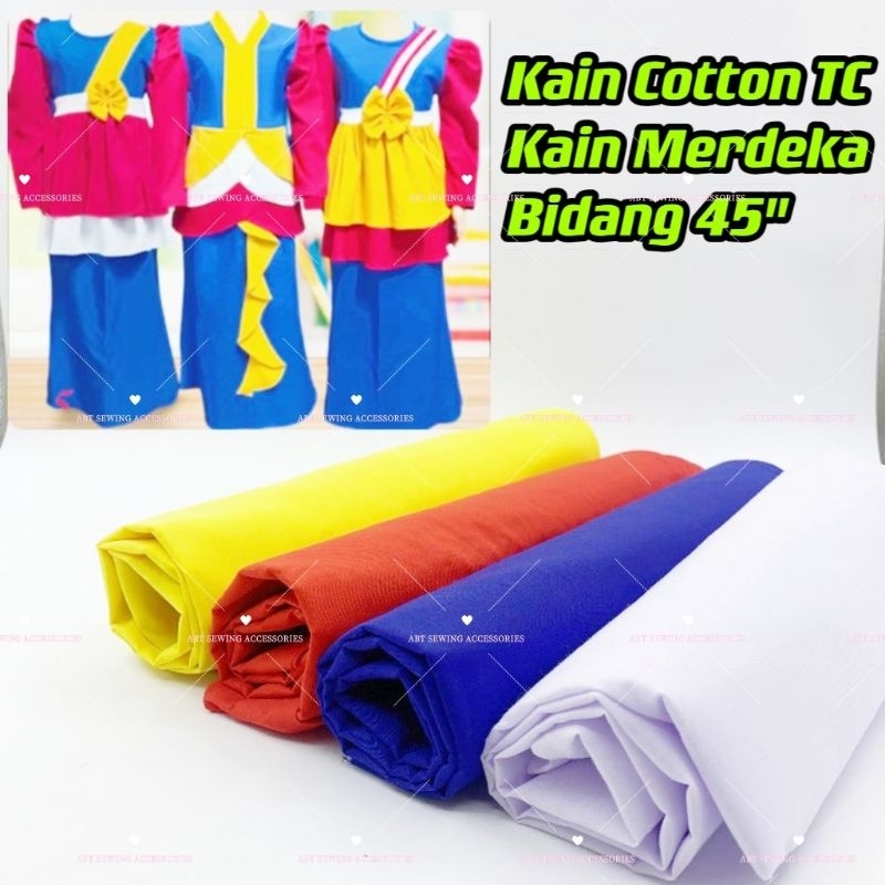 MERAH 1 Meter Plain Color TC Cotton Fabric & Red Stripe Flag ...