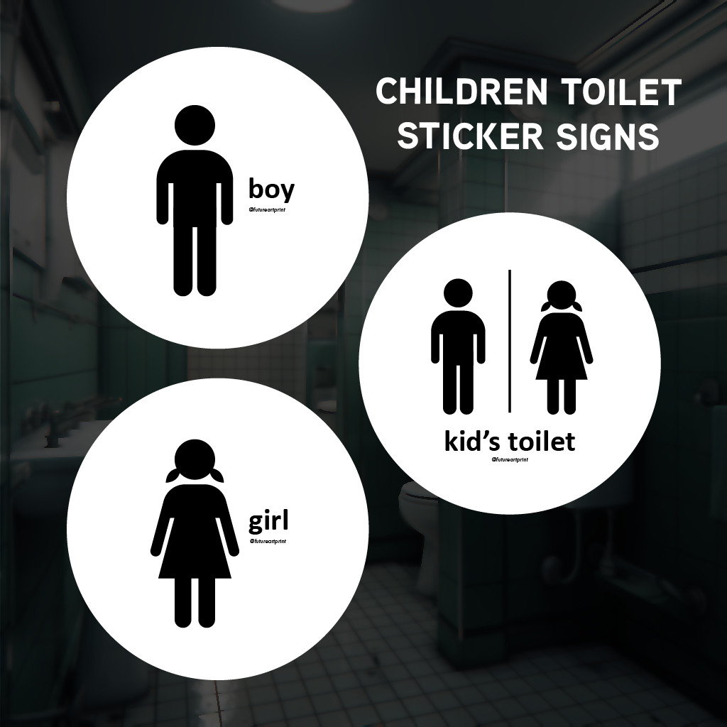 Boy Girl Kid Children Child Toilet Sign Signage Round White Sticker ...