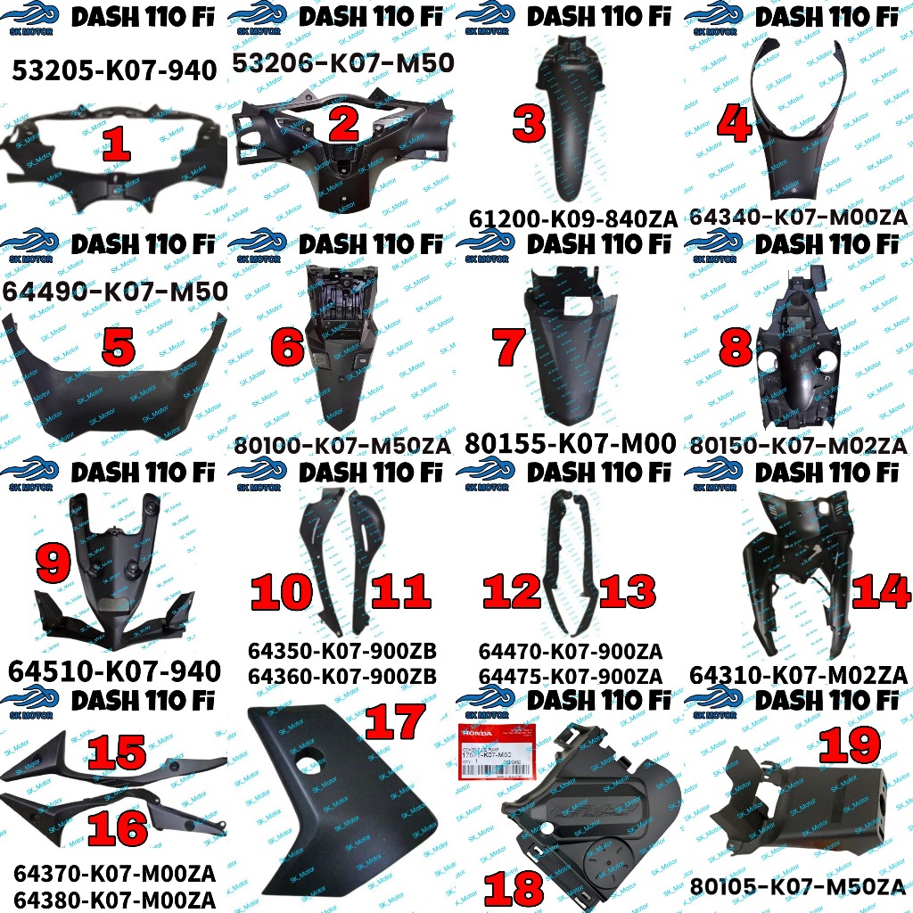 Honda WAVE DASH 110 Fi Inner Cover Full Set / Kaver Hitam Handle Rear ...