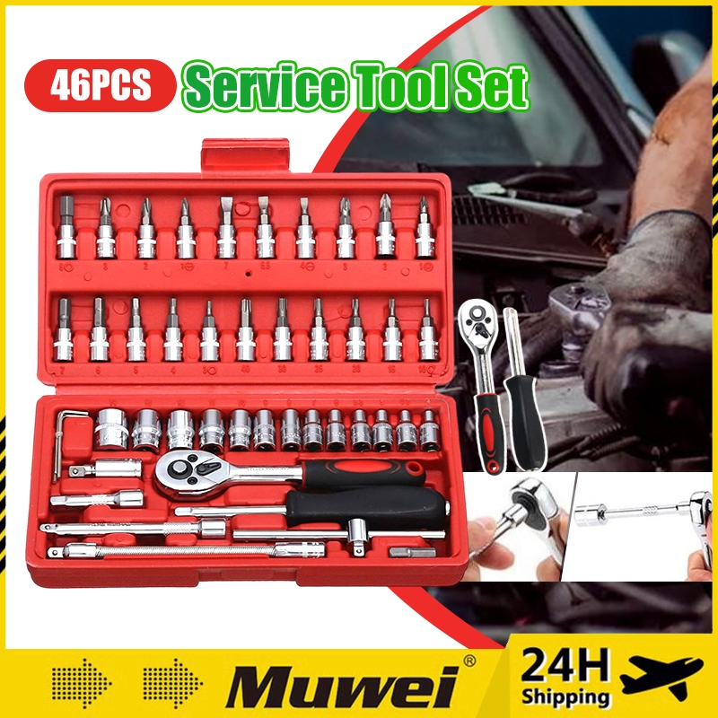 46pcs Ratchet Screwdriver Set Hand Tool Kit Combination Socket Wrench