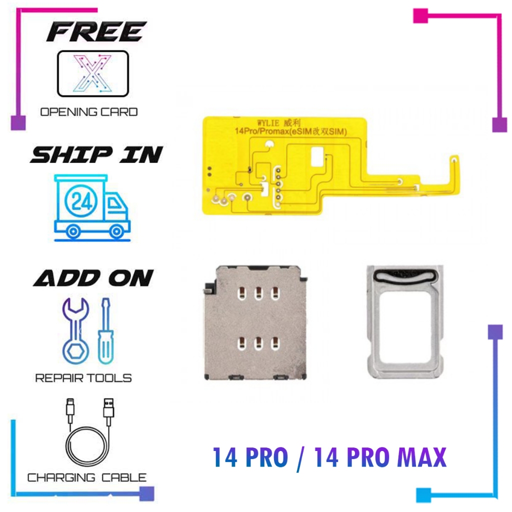 WYLIE eSIM MODIFY TO DUAL SIM RIBBON FLEX CABLE For IP 14 PRO / IP 14 ...