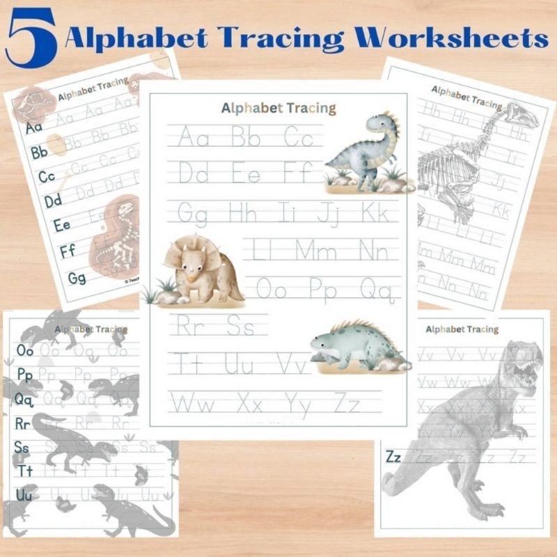 Worksheet Dinosaur Alphabet Tracing handwriting practice ABC tracing ...
