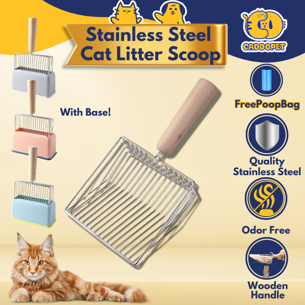 Premium Stainless Steel Cat Litter Scoop With Base Cats Poop Box Tray ...