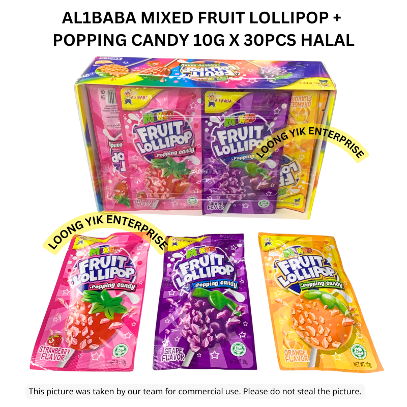 AL1BABA MIXED FRUIT LOLLIPOP + POPPING CANDY 10G X 30PCS HALAL | Shopee Philippines