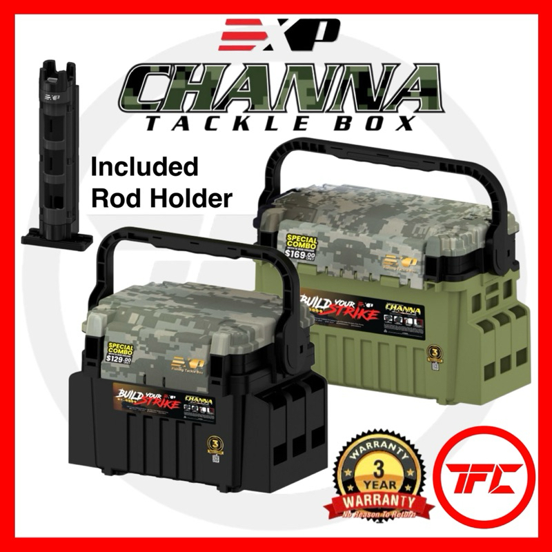 EXP CHANNA TACKLE BOX Multifunction Rod Holder Drink Bottle Tool Case ...